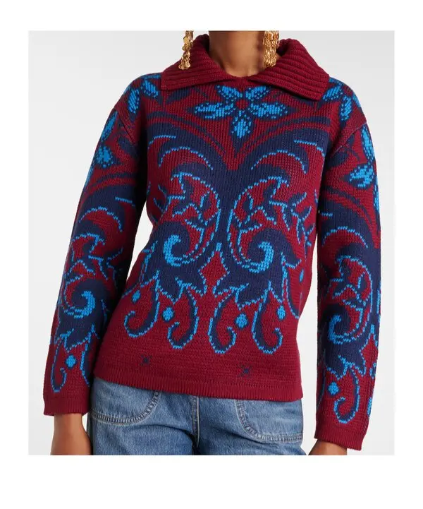Etro Paisley Wool Jacquard Polo Sweater