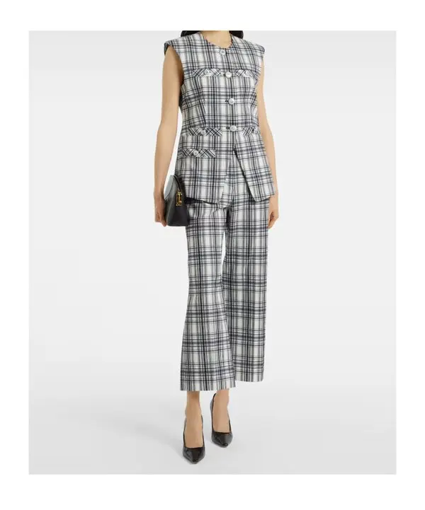 Veronica Beard Dova Plaid Cotton-blend Wide-leg Pants