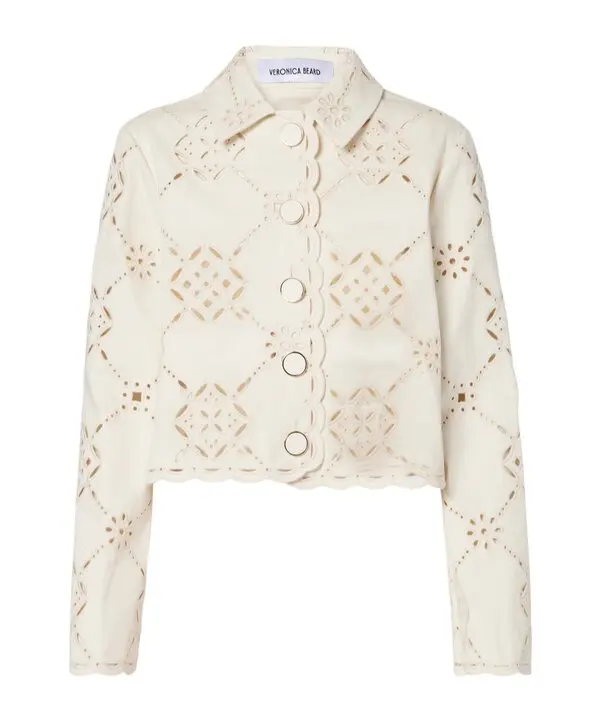 Veronica Beard Adelaide Laser-cut Cropped Cotton Jacket - White