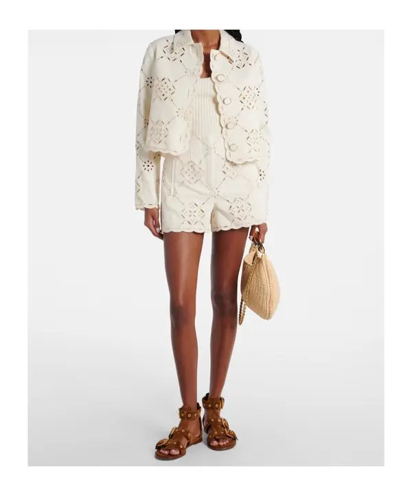 Veronica Beard Adelaide Laser-cut Cropped Cotton Jacket