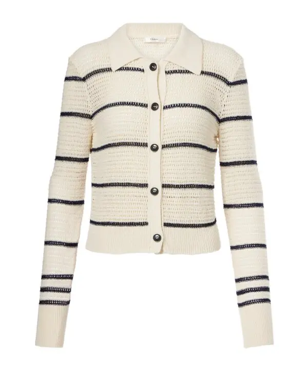 FRAME Striped Open-knit Cardigan - White