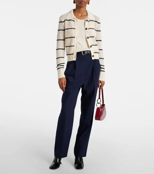 FRAME Striped Open-knit Cardigan
