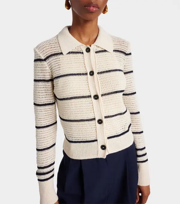 FRAME Striped Open-knit Cardigan