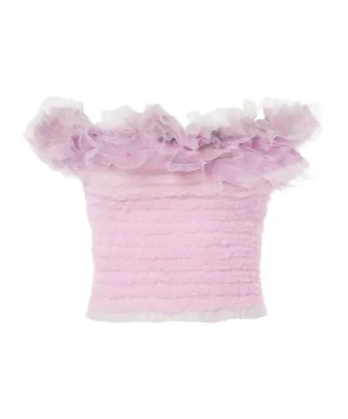 SUSAN FANG Shirred Off-shoulder Tulle Top - Pink