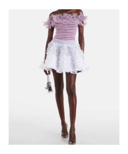 SUSAN FANG Shirred Off-shoulder Tulle Top