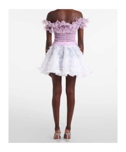 SUSAN FANG Shirred Off-shoulder Tulle Top