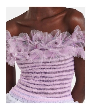 SUSAN FANG Shirred Off-shoulder Tulle Top