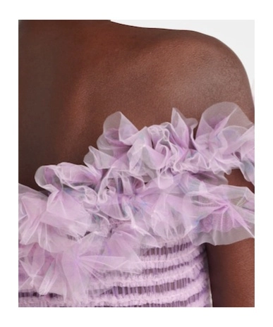 SUSAN FANG Shirred Off-shoulder Tulle Top