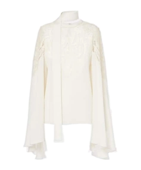 Elie Saab Lace-trimmed Tie-neck Georgette Blouse - White