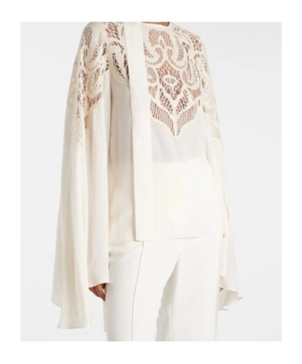 Elie Saab Lace-trimmed Tie-neck Georgette Blouse