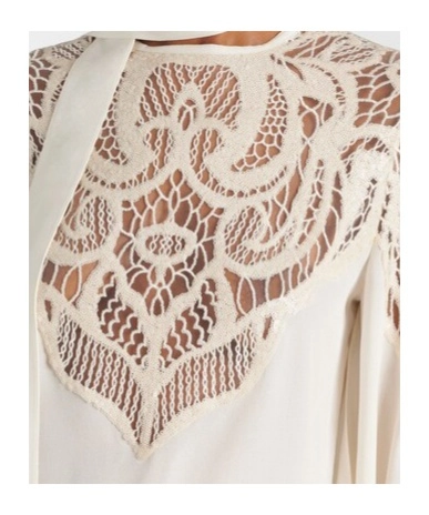 Elie Saab Lace-trimmed Tie-neck Georgette Blouse
