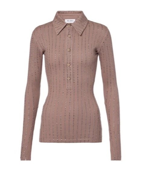 Attico Embellished Cotton Polo Sweater - Brown