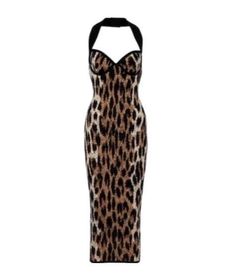 Balmain Animal-printed Halterneck Maxi Dress - Black