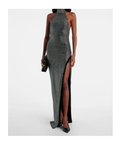 Balmain Rhinestone-embellished Velvet Maxi Dress