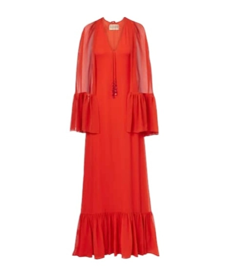 Valentino Garavani Caped Silk Georgette Maxi Dress - Red