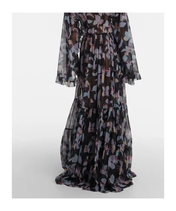 Chloé Floral Pleated Silk Maxi Skirt