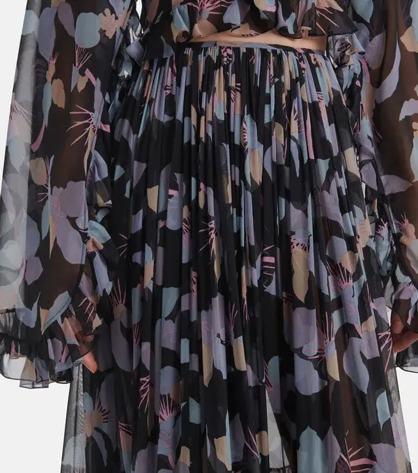 Chloé Floral Pleated Silk Maxi Skirt
