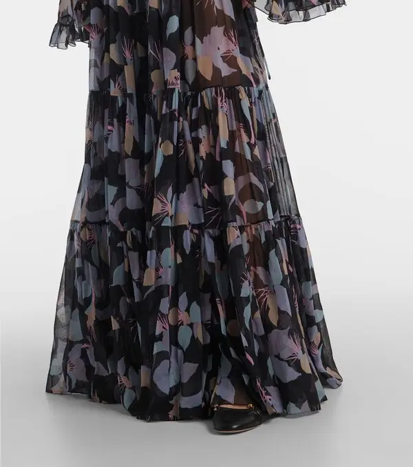 Chloé Floral Pleated Silk Maxi Skirt