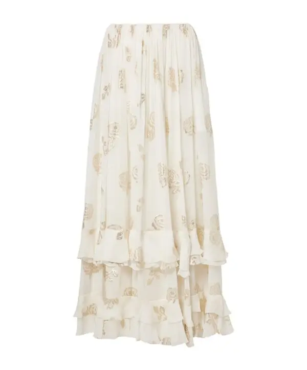 Chloé Floral Jacquard Muslin Maxi Skirt - White