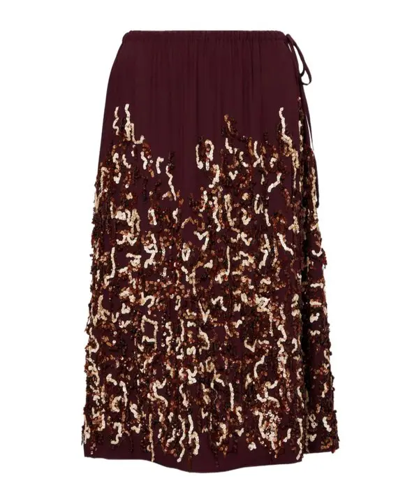Dries Van Noten Sequined Silk Midi Skirt - Wine Red