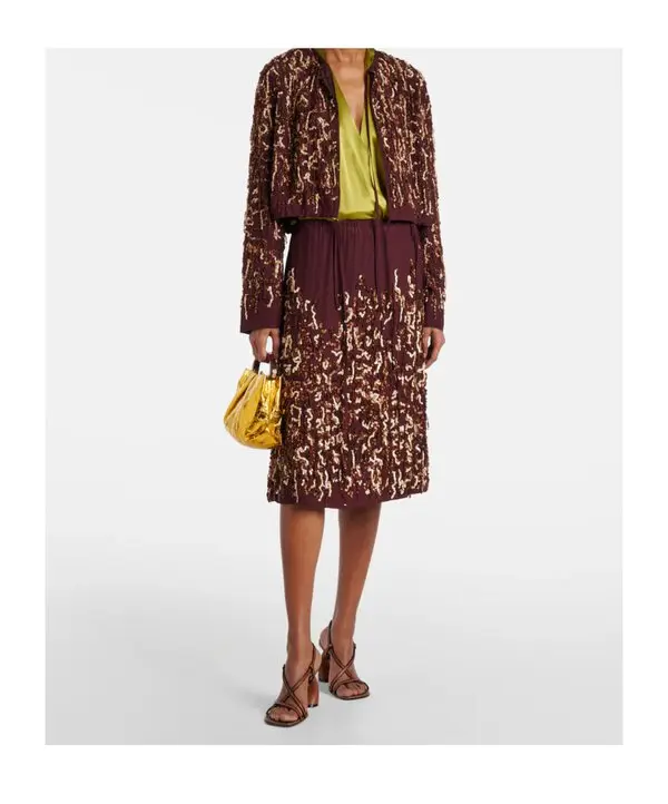 Dries Van Noten Sequined Silk Midi Skirt