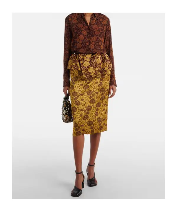 Dries Van Noten Floral Ruffled Midi Skirt