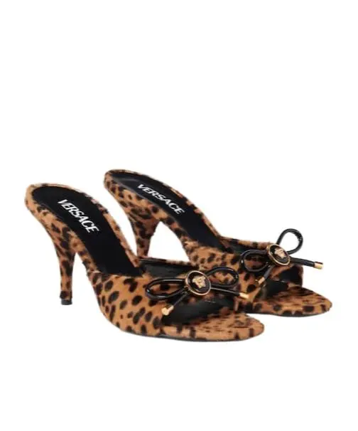 Versace Leopard Opera Bow 95 High-heeled Sandals - Black