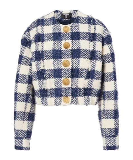 Balmain Checked Tweed Jacket - White