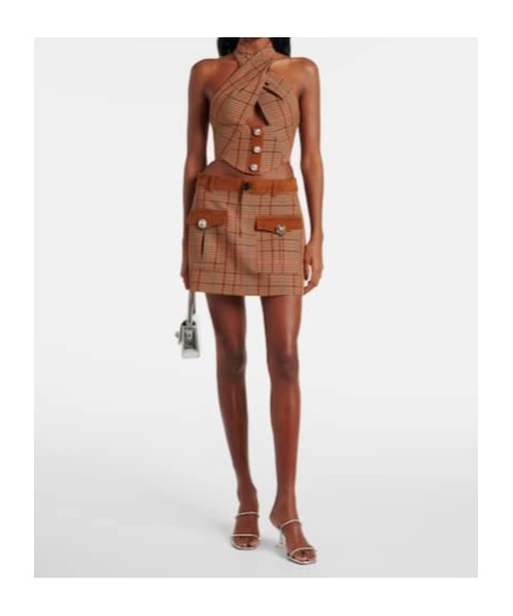 AREA Checked Wool-blend Miniskirt