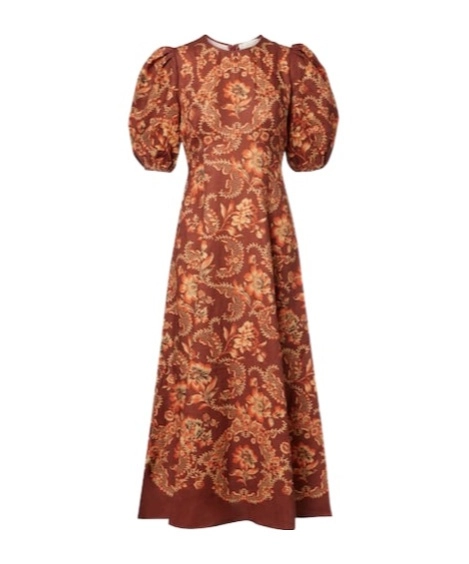 ALEMAIS Seraphina Printed Linen Midi Dress - Brown