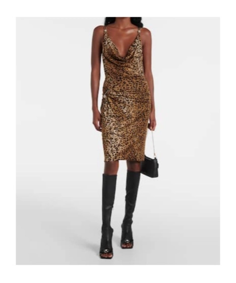 Versace Safety Pin Gathered Leopard-print Pencil Skirt