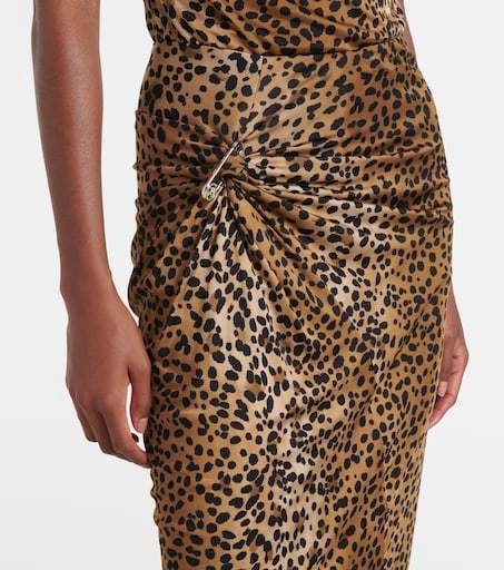 Versace Safety Pin Gathered Leopard-print Pencil Skirt