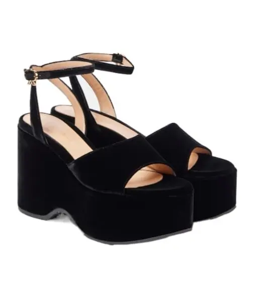 GIANVITO ROSSI Versatile Velvet Wedge Sandals - Black