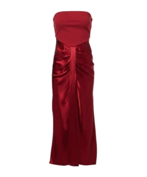Staud Wayfaring Ruched Ponte And Satin Gown - Red