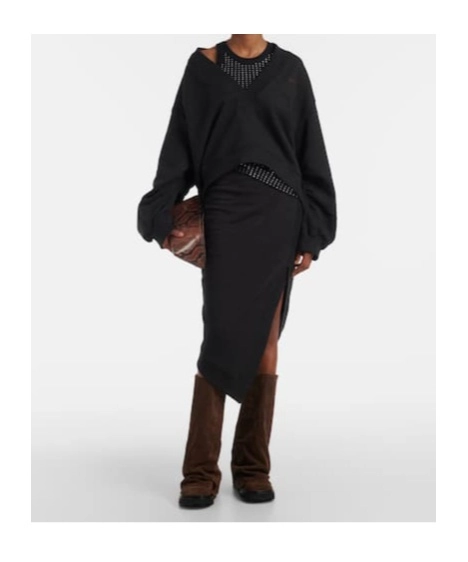 Attico Logo Asymmetric Cotton Jersey Midi Skirt