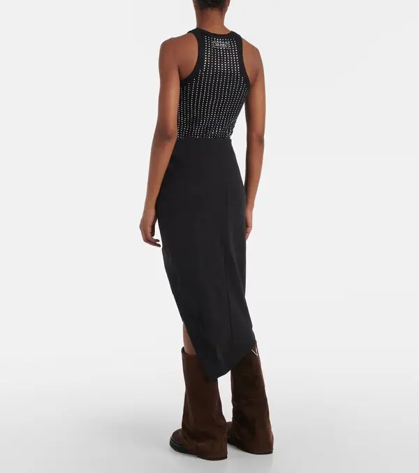 Attico Logo Asymmetric Cotton Jersey Midi Skirt