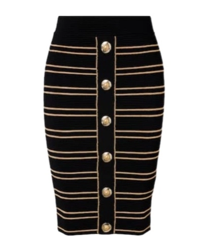 Balmain Ribbed-knit Striped Miniskirt - Black