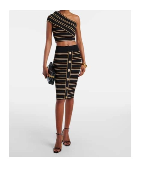 Balmain Ribbed-knit Striped Miniskirt