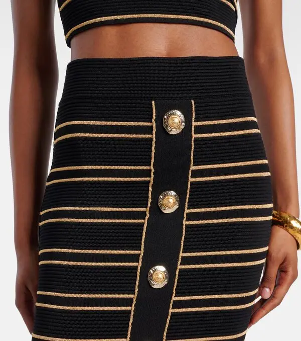 Balmain Ribbed-knit Striped Miniskirt