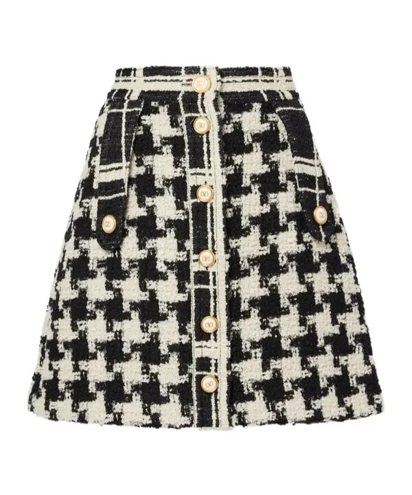 Valentino Garavani Houndstooth Button-down A-line Skirt