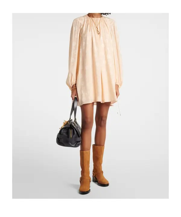 Chloé Gathered Floral Silk Jacquard Minidress