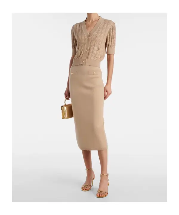 Alessandra Rich Cotton And Cashmere Pencil Skirt