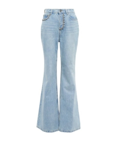 AREA Embellished Cutout Cotton Bootcut Jeans - Blue