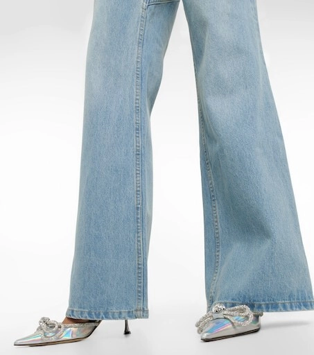 AREA Embellished Cutout Cotton Bootcut Jeans
