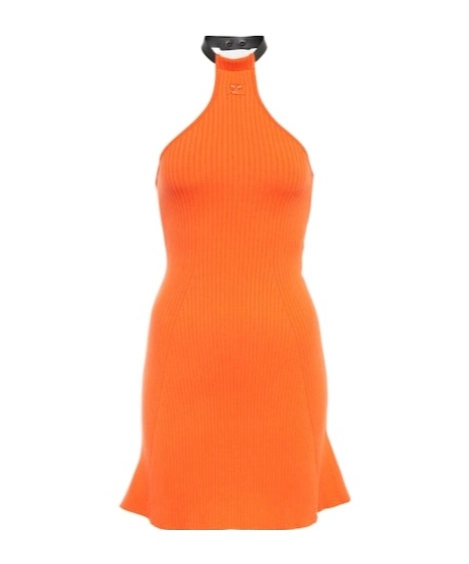COURREGES Ribbed-knit Halterneck Minidress - Orange