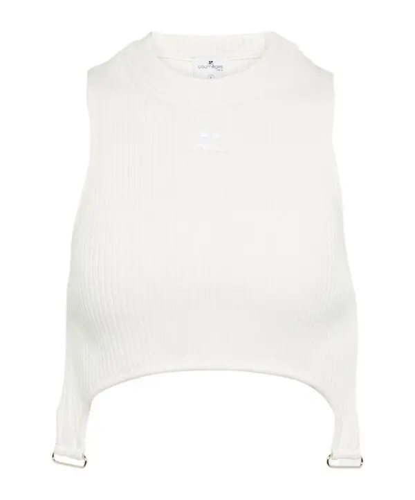 COURREGES Ribbed-knit Cropped Top With Suspenders - White