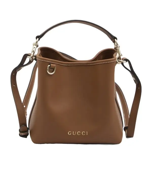 Gucci Gg Emblem Mini Bucket Bag - Brown