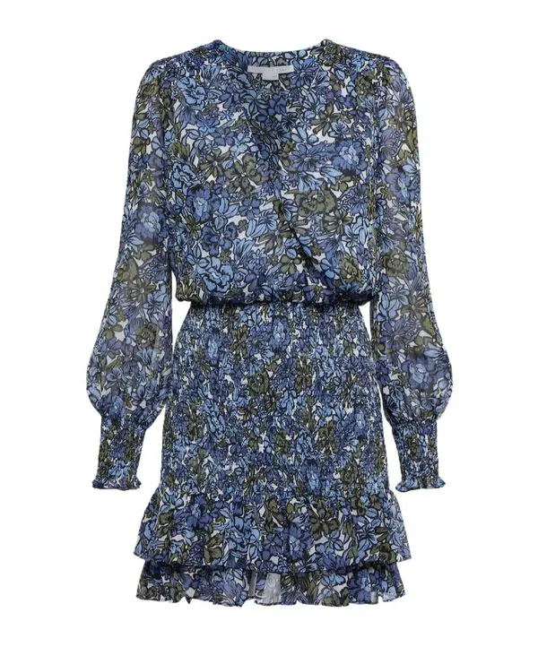 Veronica Beard Floral Print Smocked Mini Dress