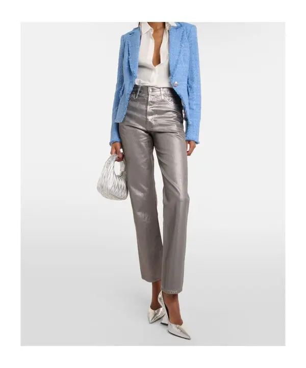 Veronica Beard Daniela Metallic High-rise Straight Jeans
