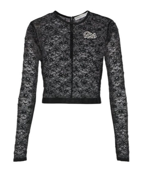 Alessandra Rich Embellished Logo Crop Top - Black